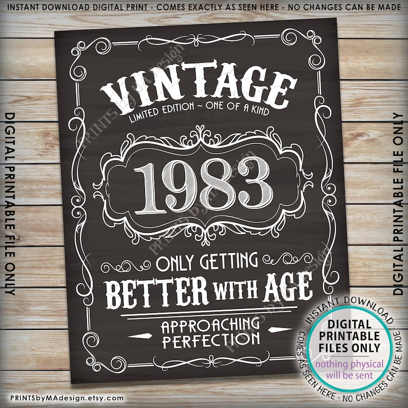 1983 Birthday Sign Better With Age Vintage Birthday Poster | Etsy