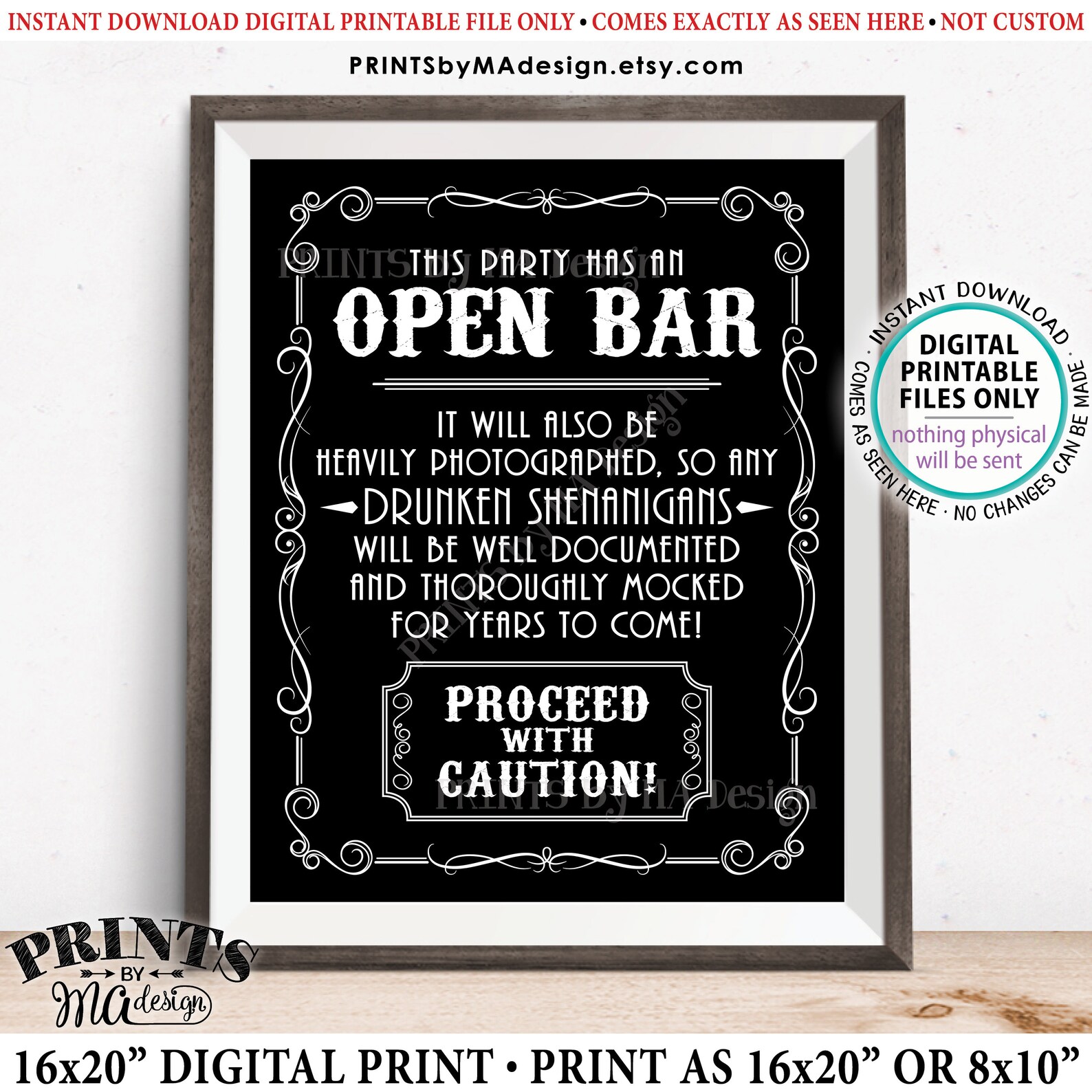 Drunken Shenanigans Whiskey Theme Bar Sign, Party Has an Open Bar Sign ...