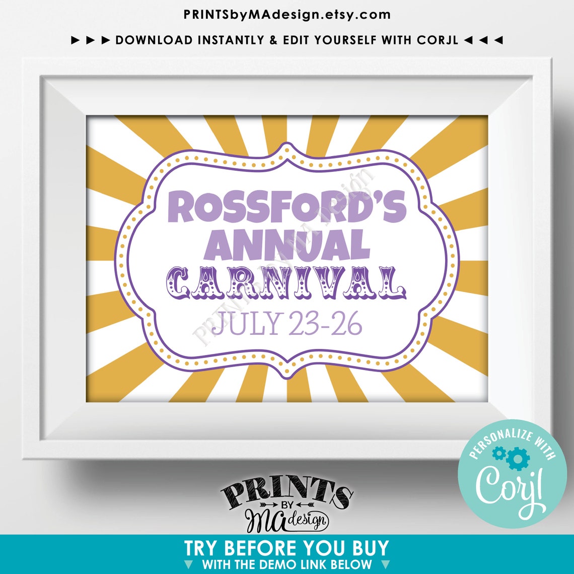 Editable Carnival Signs Custom Circus Theme Birthday Party - Etsy