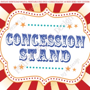 Carnival Party Concession Stand Sign, Concessions Carnival Sign, Circus ...