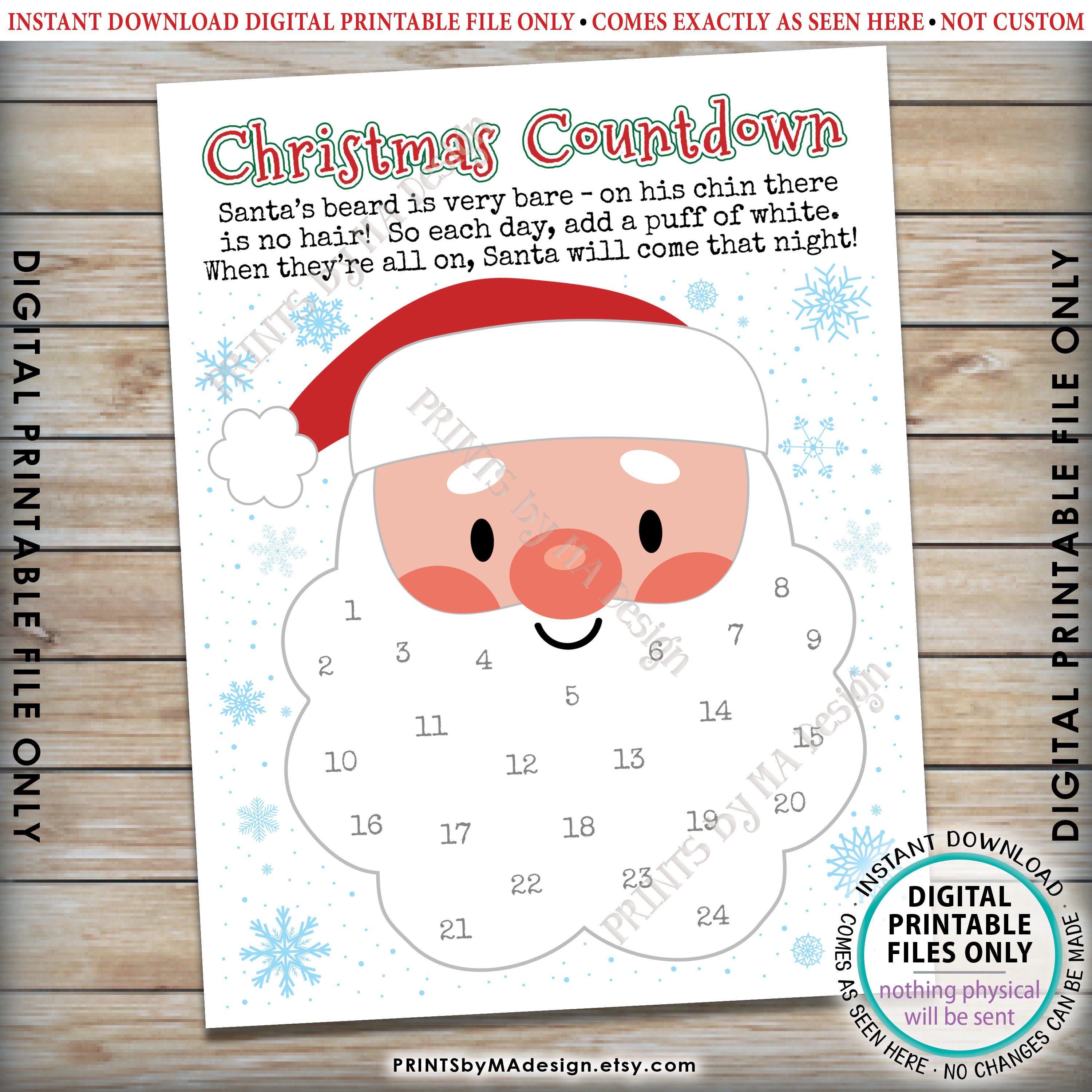 Countdown to Christmas, Glue Cotton Balls on Santa's Beard Countdown ...