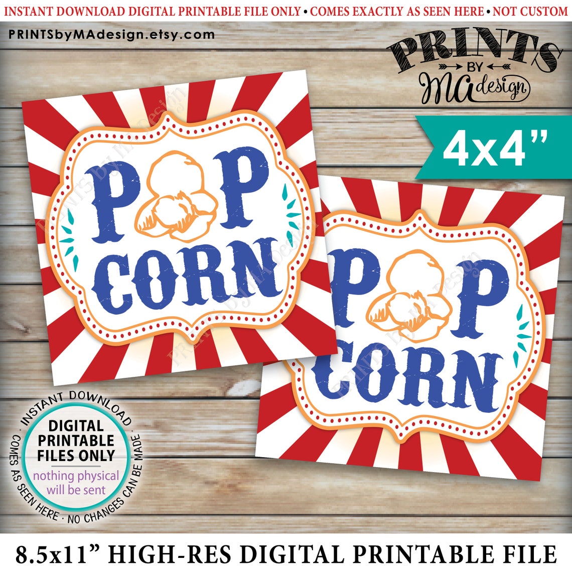 Popcorn Signs Popcorn Favors Popcorn Treat Bag Tags Popcorn - Etsy