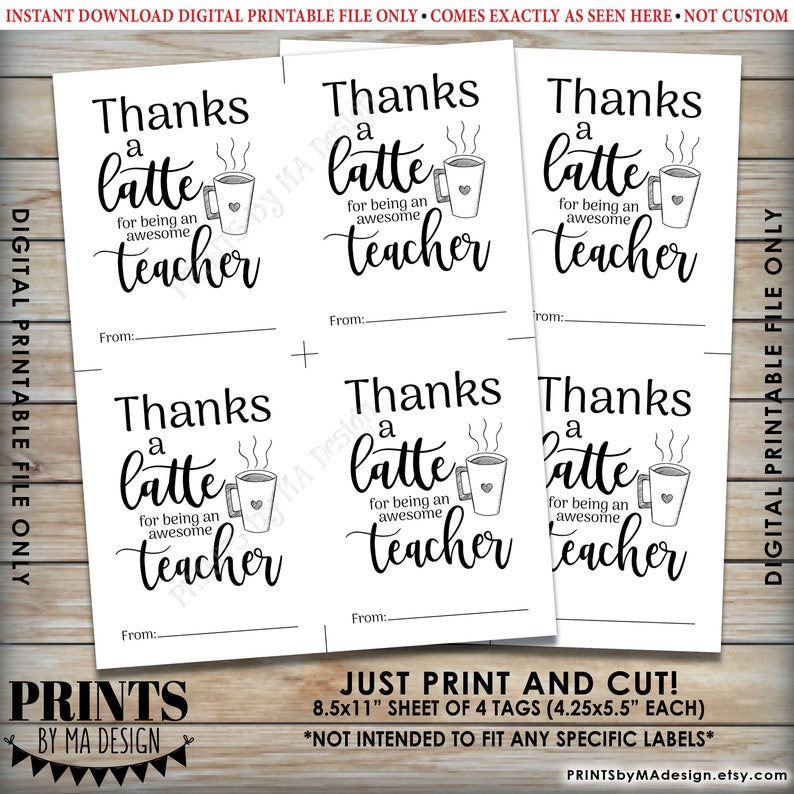 Thanks a Latte Card Gift Card Holder for Teacher | Etsy