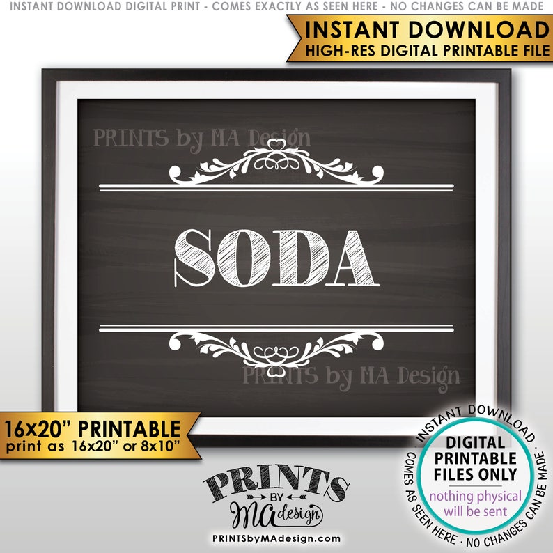 Soda Sign, Pop Sign, Wedding Beverage Station Drink Sign, Bridal Shower ...