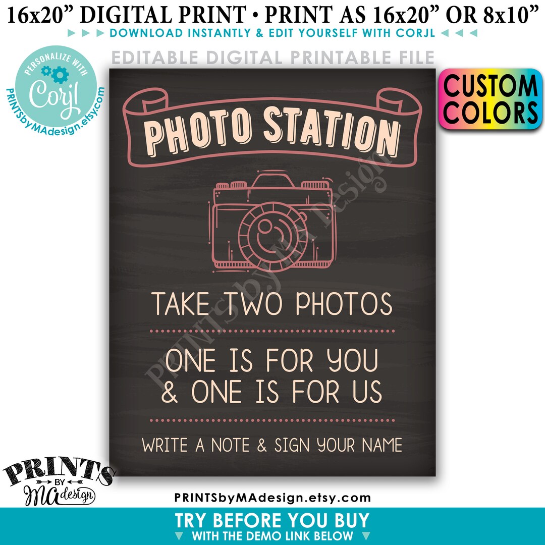Photo Station Sign, Take Two Photos & Leave One for Us, PRINTABLE 8x10 ...