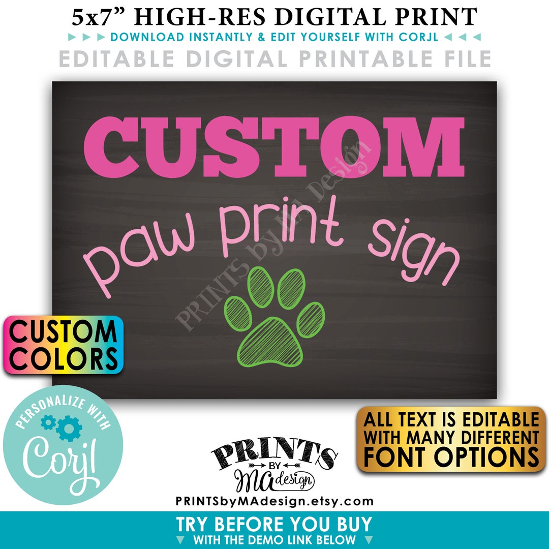 Editable Pet Paw Print Sign, Pet Treat Display, Custom PRINTABLE ...
