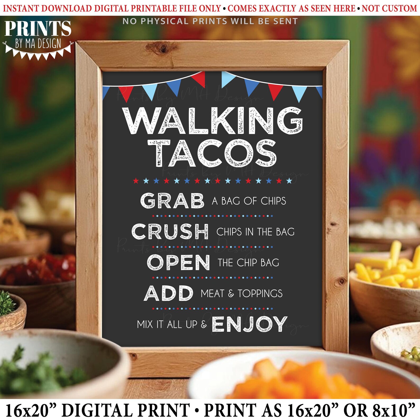 Patriotic Walking Tacos Sign, 4th of July Party, Mexican Fiesta Taco ...