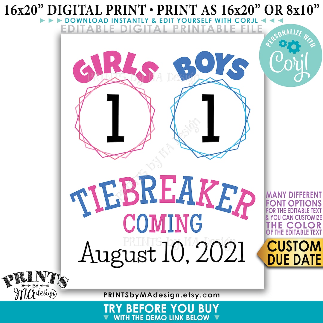 Tiebreaker Pregnancy Announcement Photo Prop, Baby Number 3, PRINTABLE ...