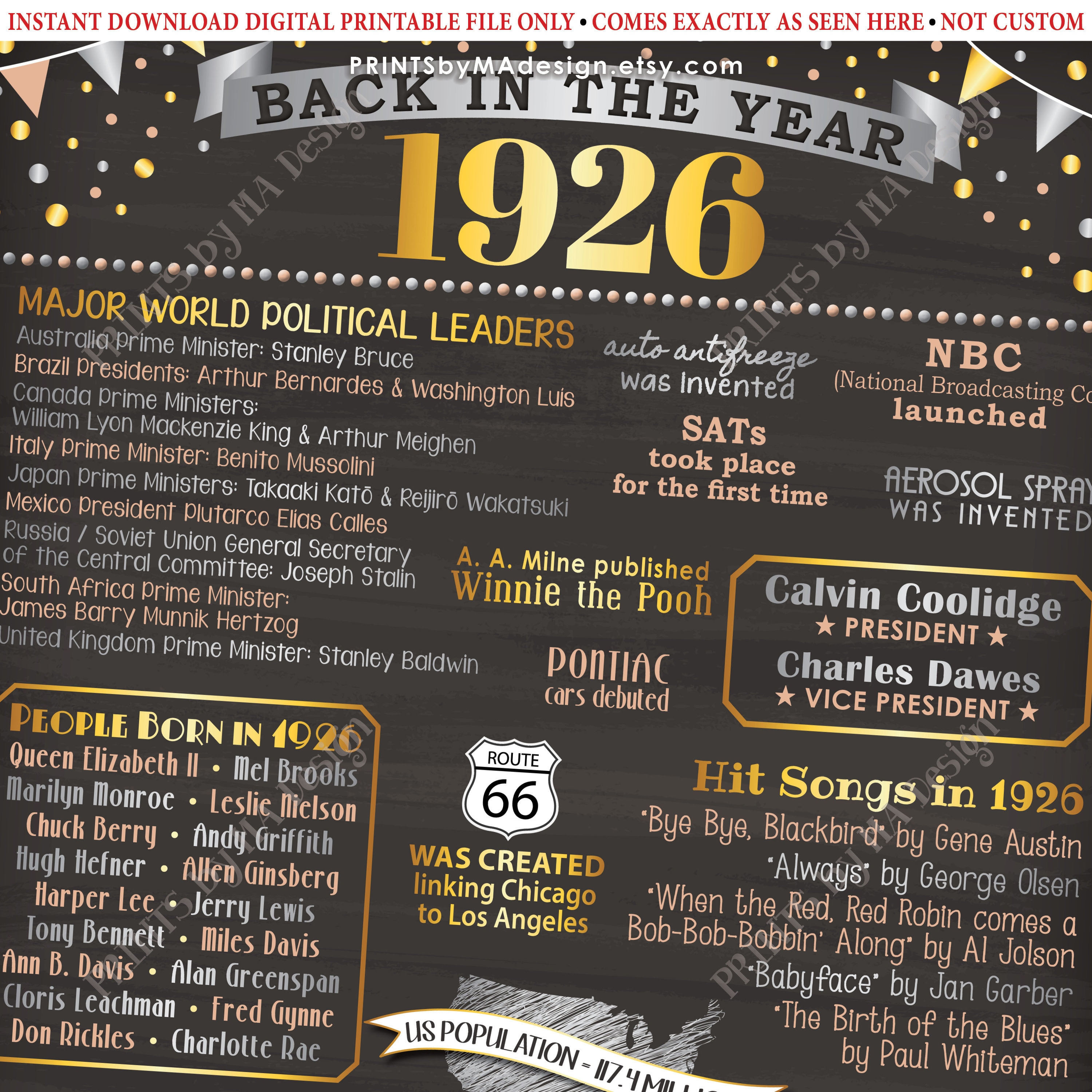 Back in the Year 1926 Poster Board, Remember 1926 Sign, Flashback to ...