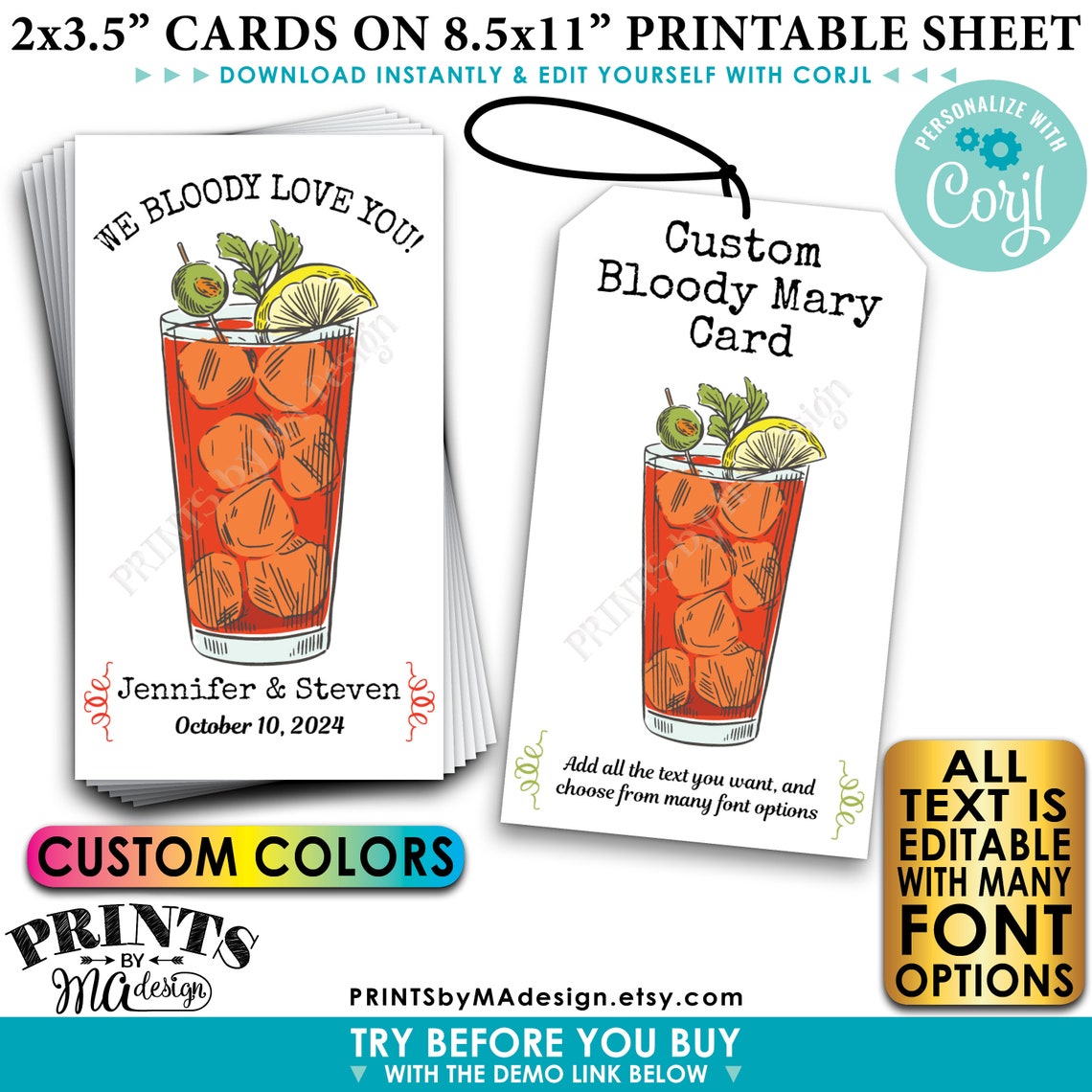 Bloody Mary Tags or Cards, Bloody Mary Drink Favor, PRINTABLE 8.5x11 ...