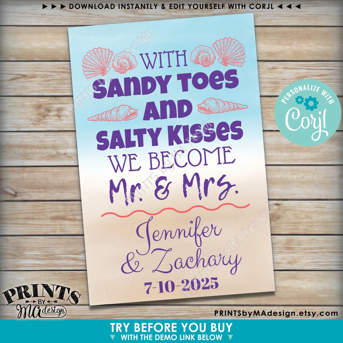 Beach Wedding Sign Sandy Toes and Salty Kisses We Become Mr & - Etsy