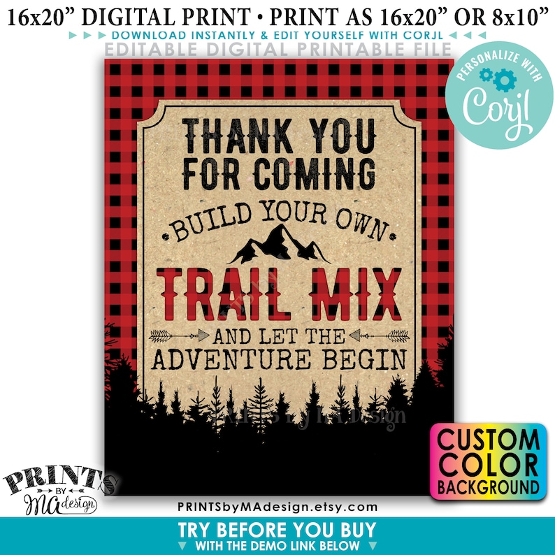 Lumberjack Trail Mix Bar Sign, Thank You for Coming Build Your Own ...