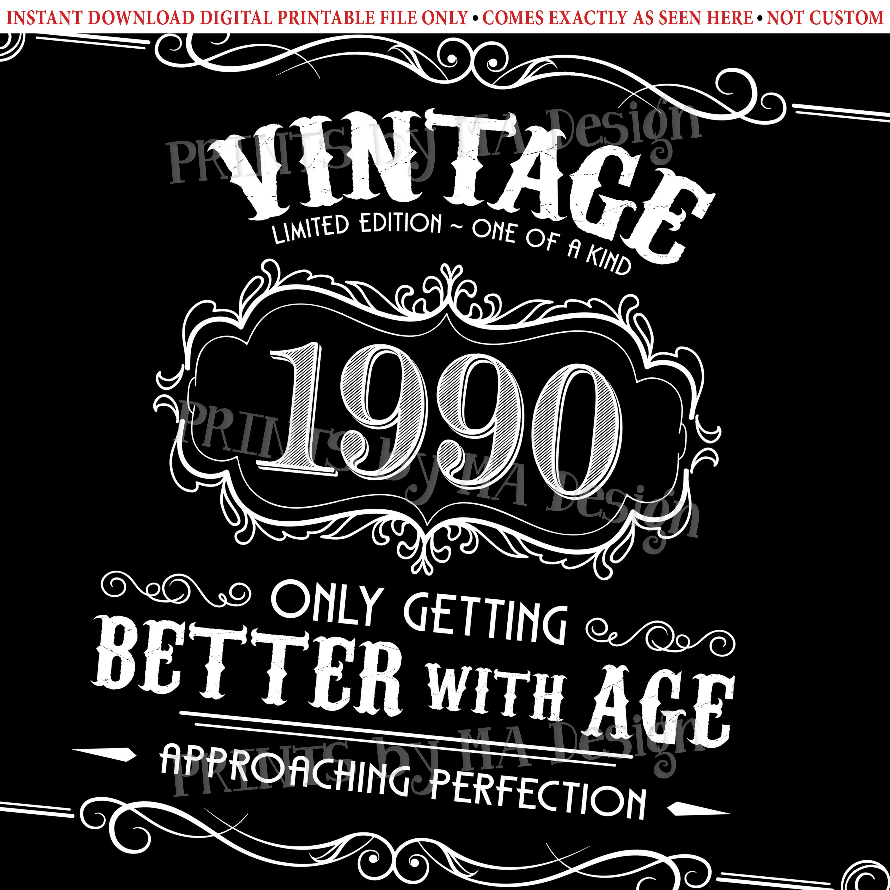 1990 Birthday Sign, Better with Age Vintage Birthday Poster, Whiskey ...