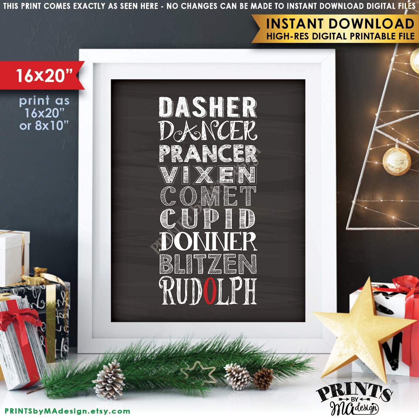 Santa's Reindeer Christmas Decor, Rudolph the Red Nose Reindeer Sign ...