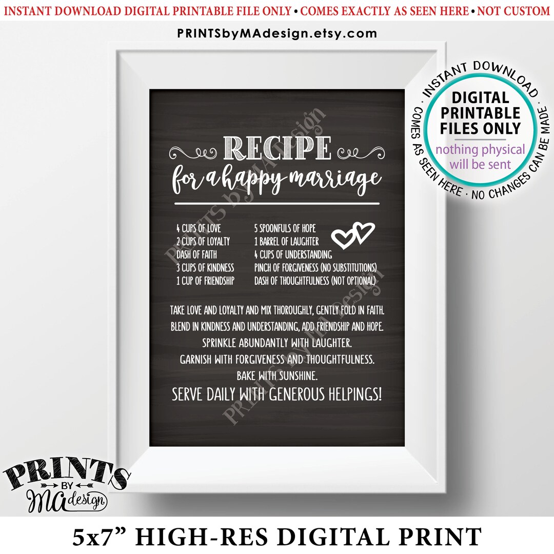 Recipe for a Happy Marriage Sign, Bridal Shower Gift, Key to a Happy ...