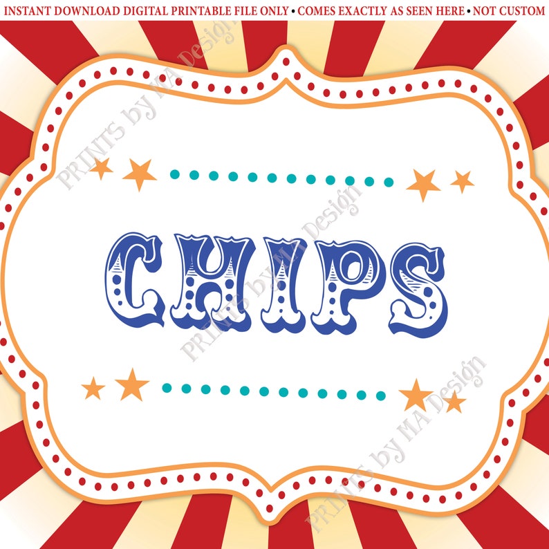 Chips Sign Circus/carnival Themed Party Concession Stand - Etsy
