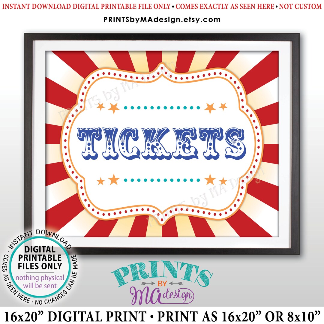 Carnival Tickets Sign, Circus Games, Birthday Party, Circus Activities ...