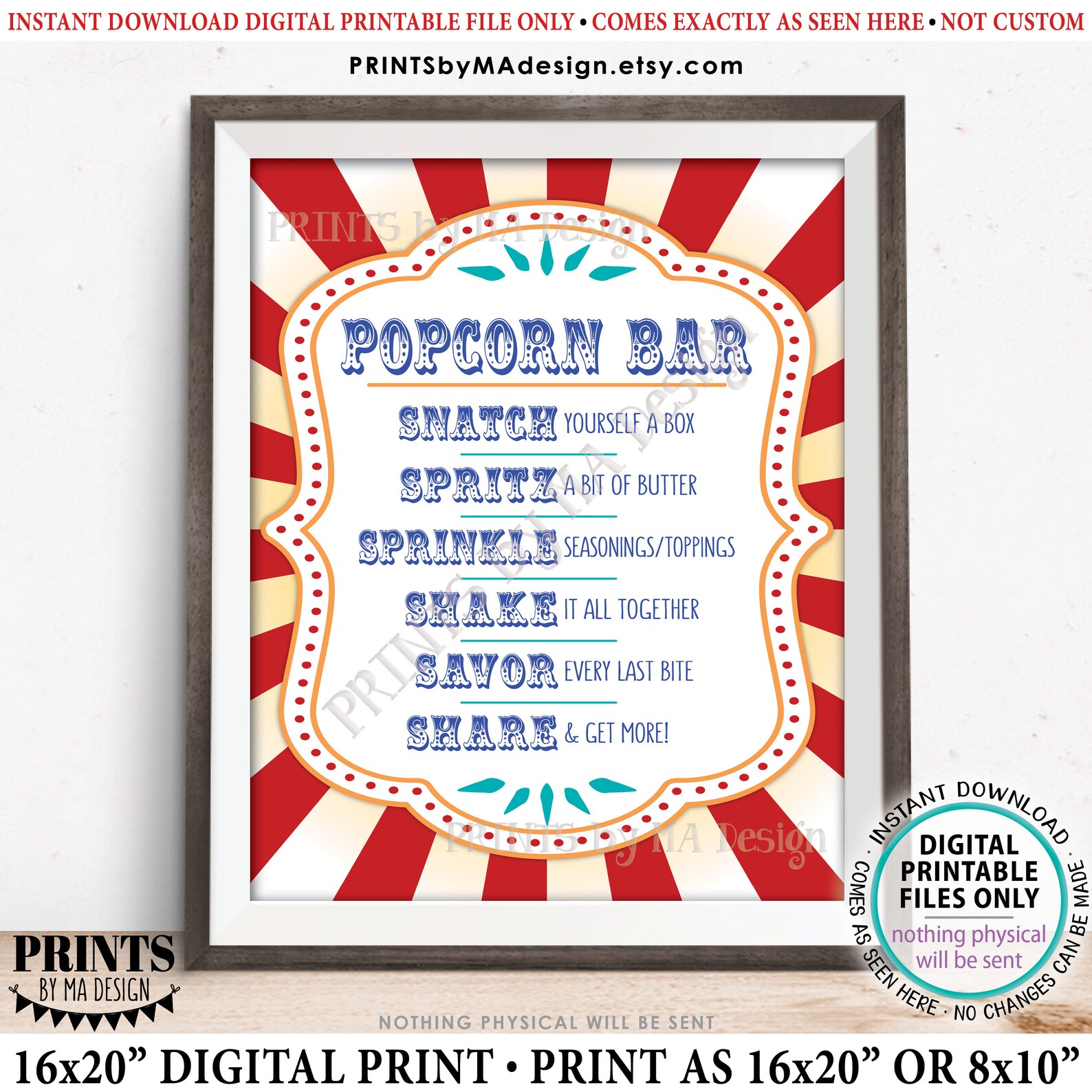 Carnival/circus Popcorn Bar Sign, Box of Popcorn, Make Your Own Snack ...