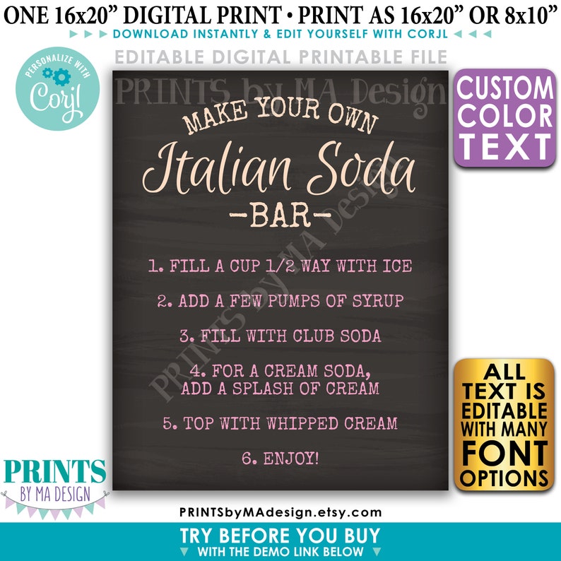 Editable Italian Soda Bar Sign Cream Soda Custom PRINTABLE | Etsy
