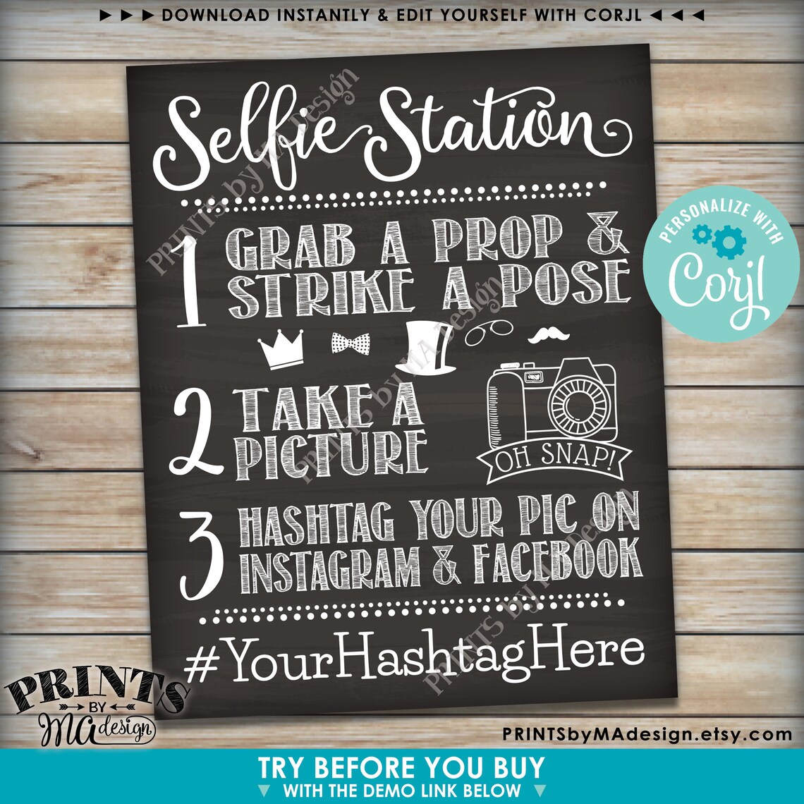 Selfie Station Sign Share on Instagram & Facebook PRINTABLE | Etsy