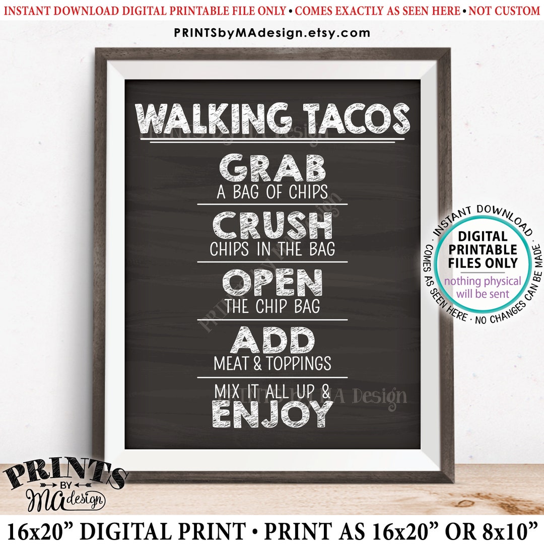 Walking Tacos Sign, Taco Bar, Graduation Fiesta Cinco De Mayo Sweet ...