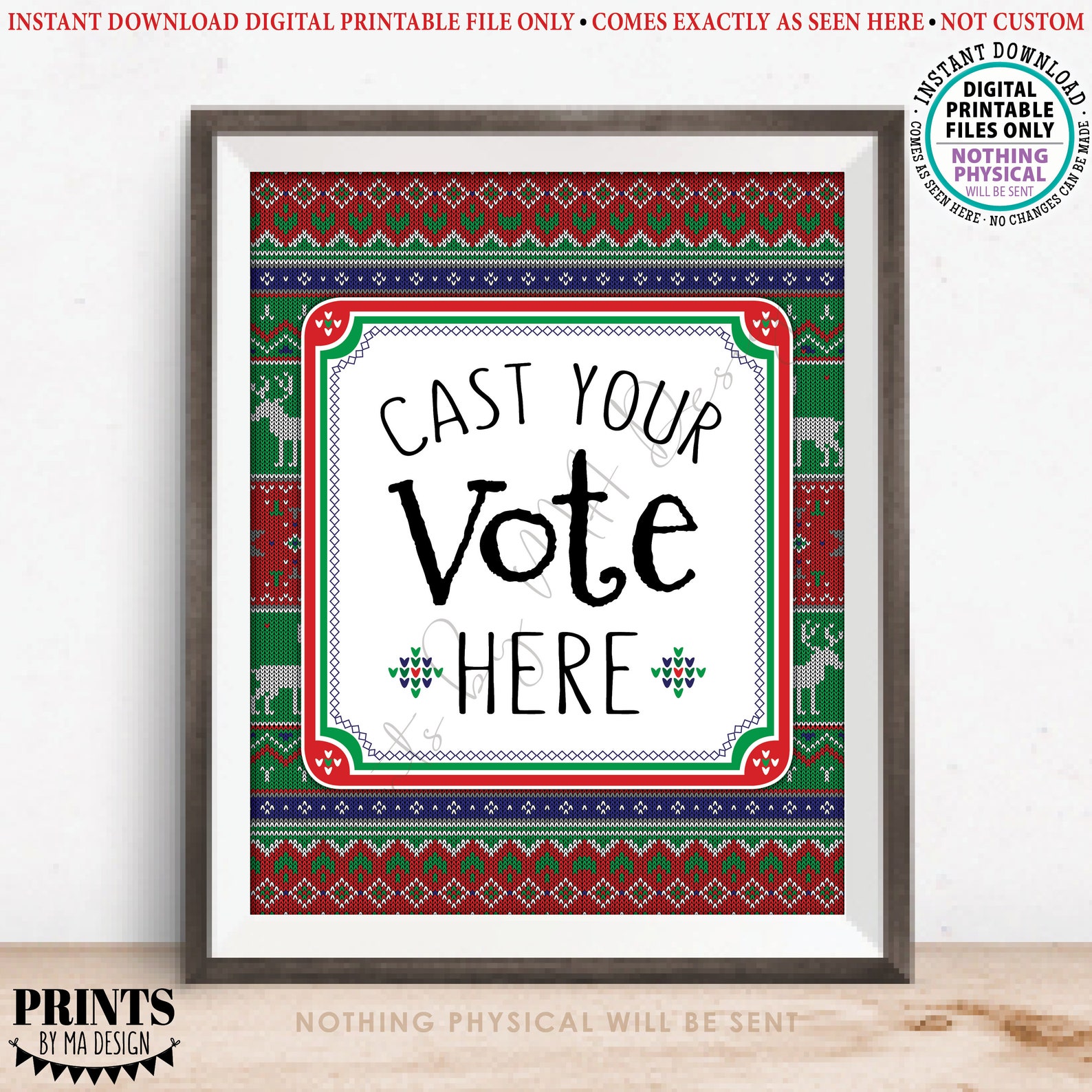 Cast Your Vote Here Ugly Christmas Sweater Voting Sign, Most Festive ...