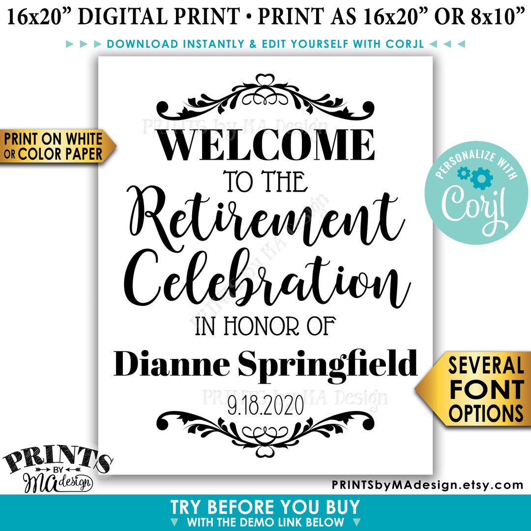 Retirement Party Sign, Welcome to the Retirement Celebration, PRINTABLE ...