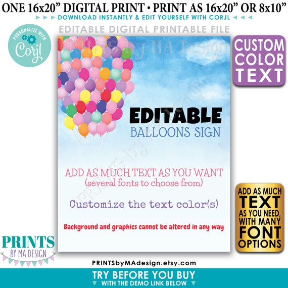 Editable Balloons Sign Adventure Awaits Custom Watercolor - Etsy