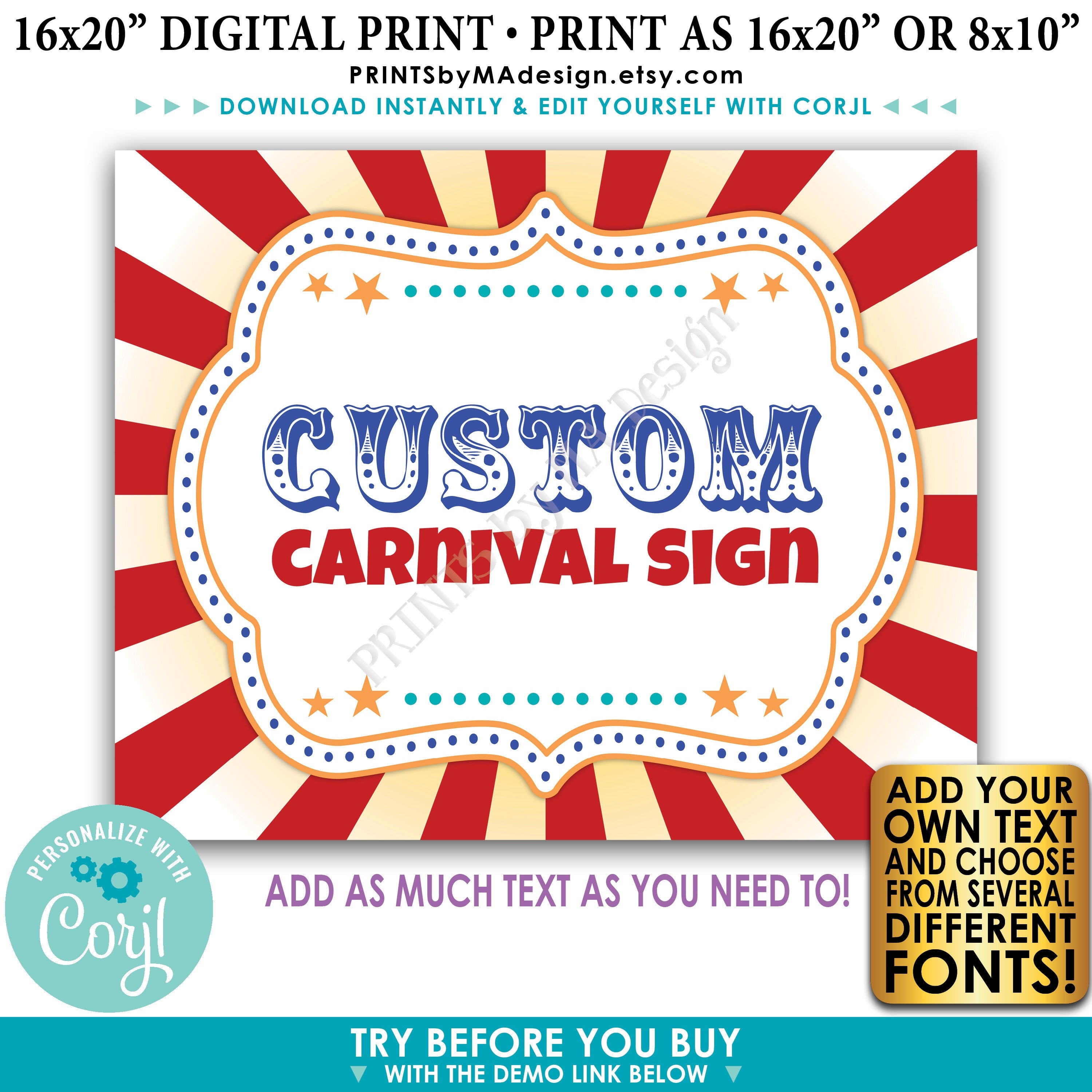 Custom Carnival Sign, Carnival Theme Party Sign, Circus Birthday Party ...