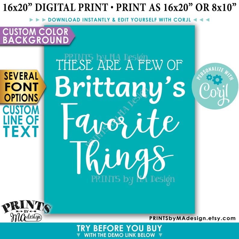 Favorite Things Sign Custom Name and Background Color DIY | Etsy