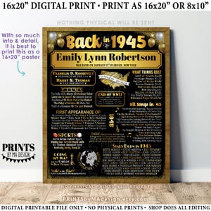 Back in the Year 1945 Birthday Sign, Flashback to 1945 Poster Board ...