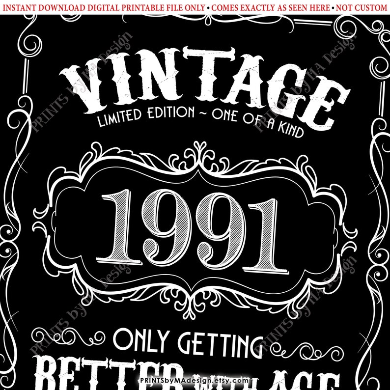1991 Birthday Sign Better With Age Vintage Birthday Poster | Etsy