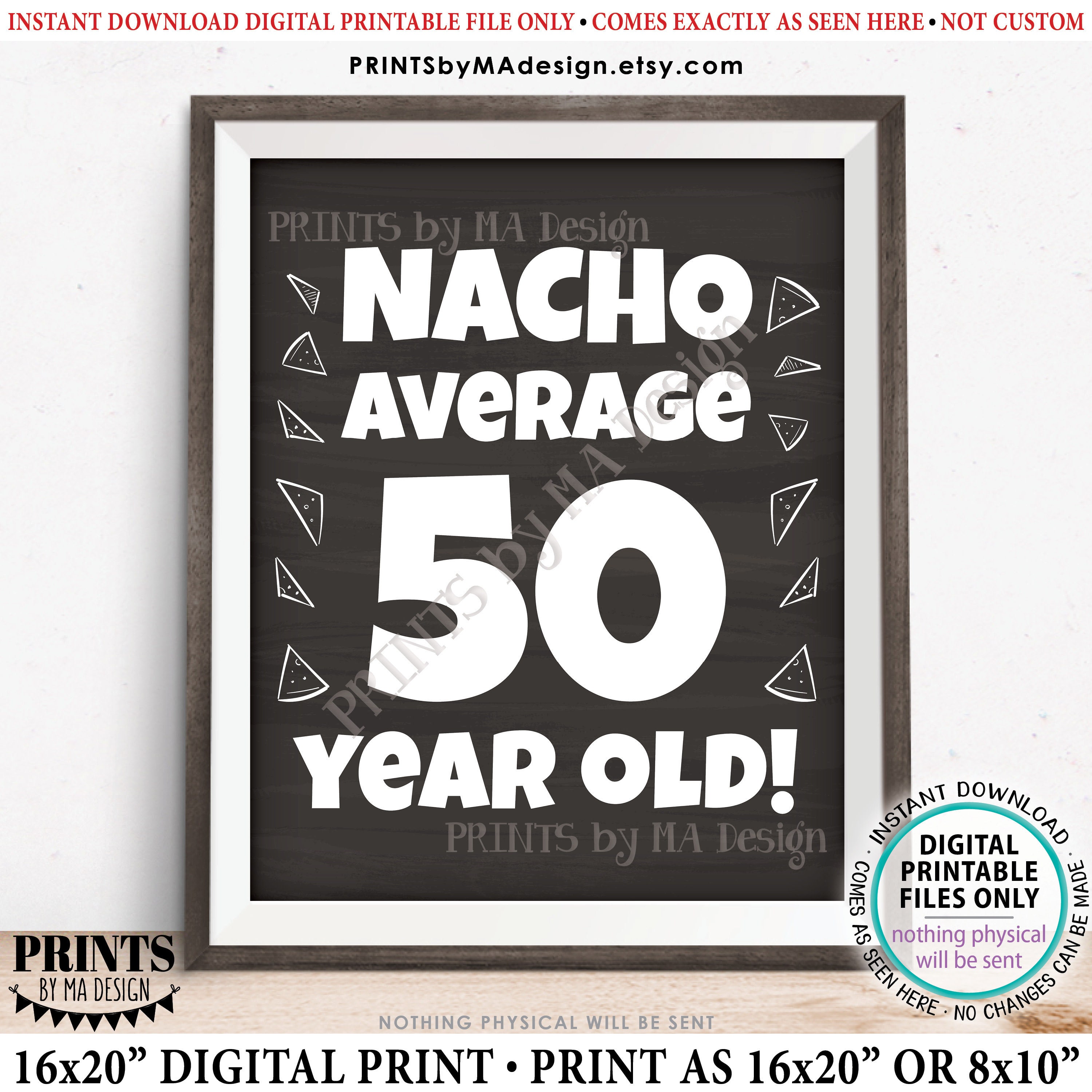 Nacho Average Birthday Party Sign Nacho Average 50 Year Old 50th Bday Decoration PRINTABLE 