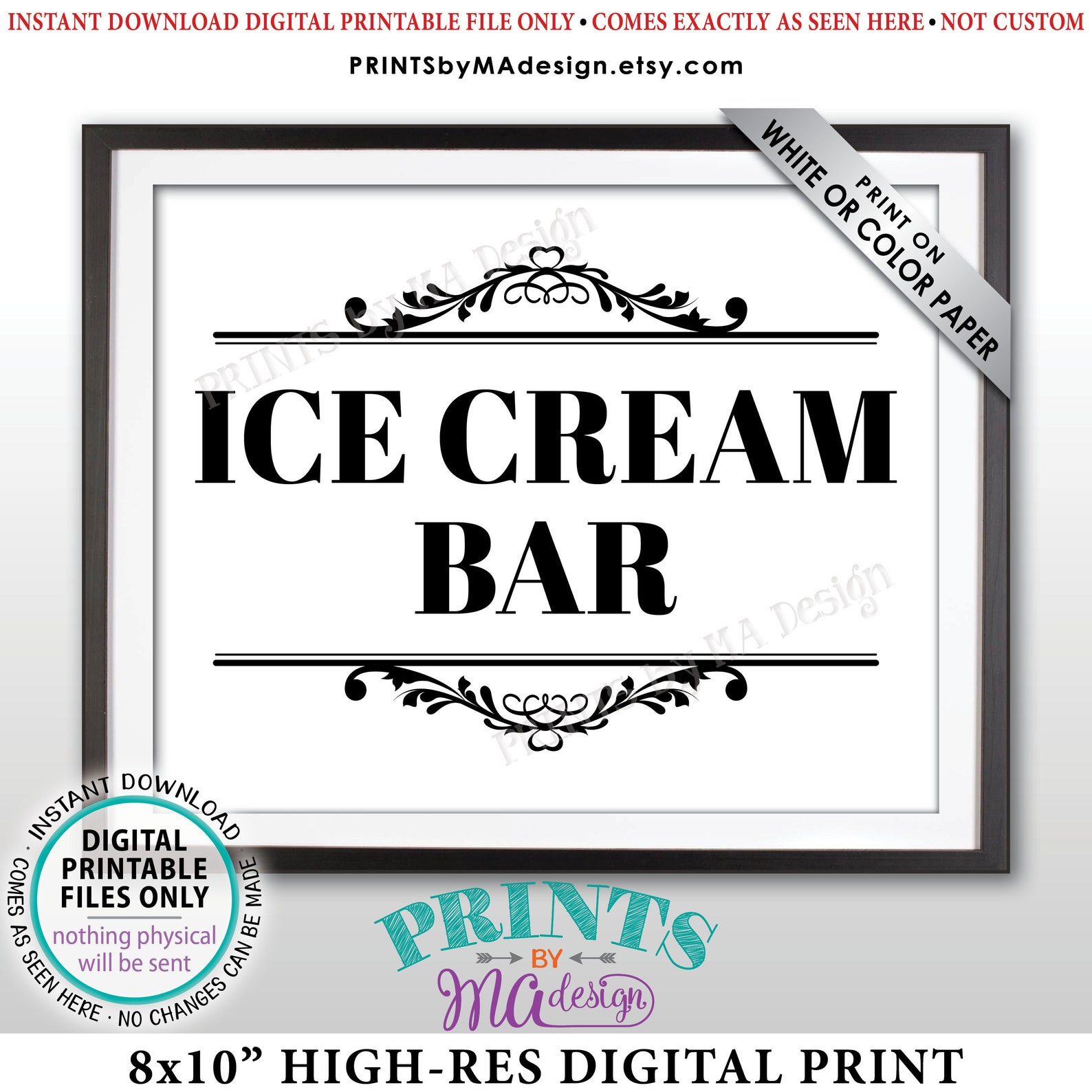 Ice Cream Bar Sign, Make Your Own Ice Cream Sundae Bar, Frozen Treats ...