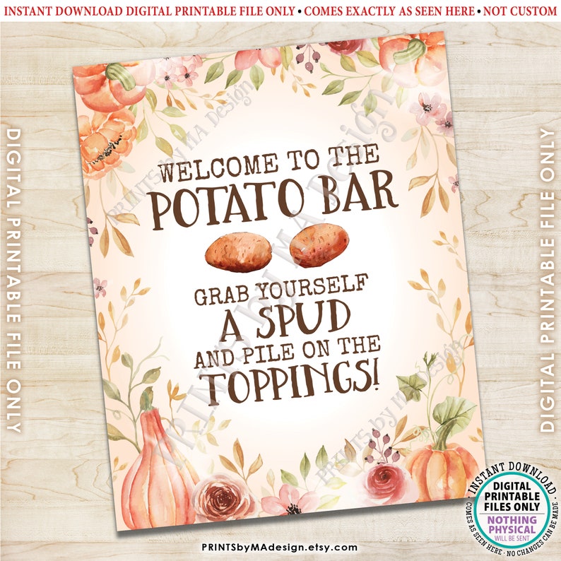 Potato Bar Sign Autumn Watercolor Style PRINTABLE 8x10/16x20 - Etsy