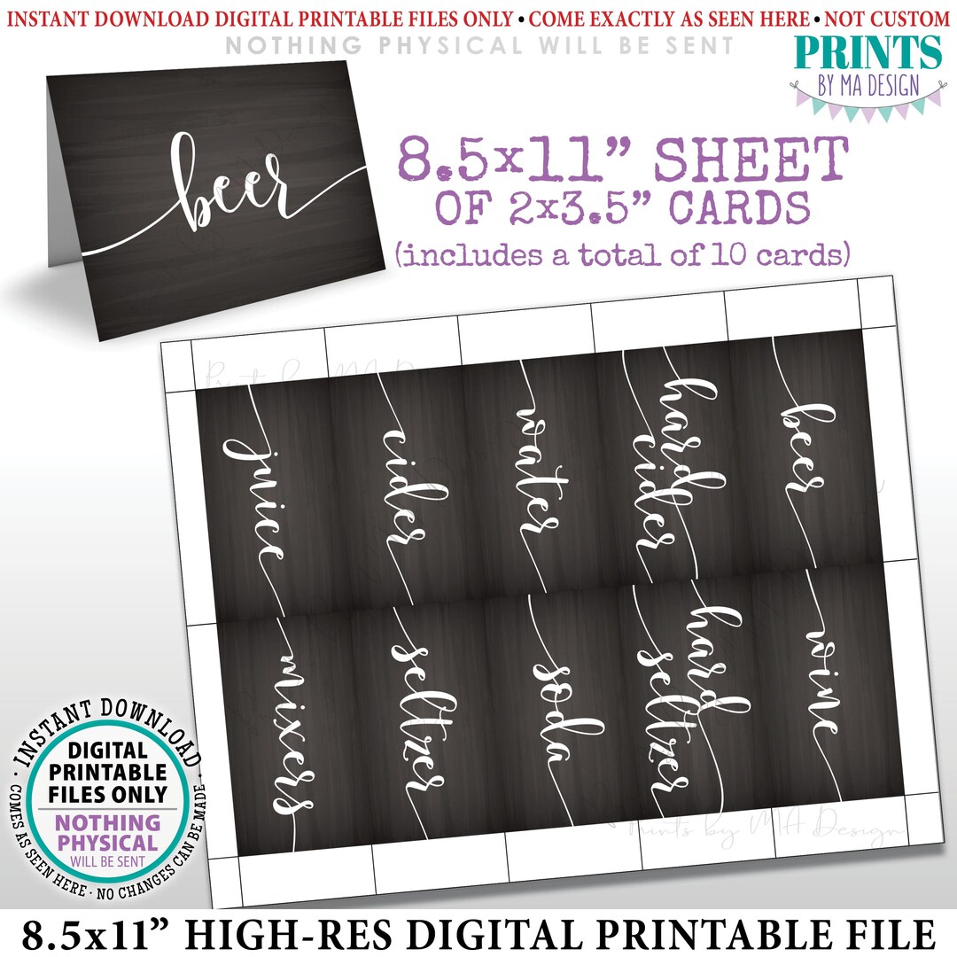 Beverage Station Labels, Mini Menu Bar Signs, Beer Wine Cider ...