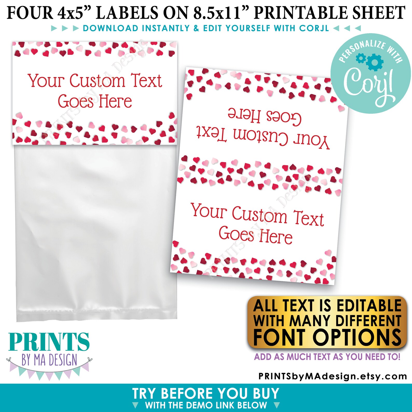 Valentine's Day Goodie Bag Labels, Happy Hearts Day Party Favors ...