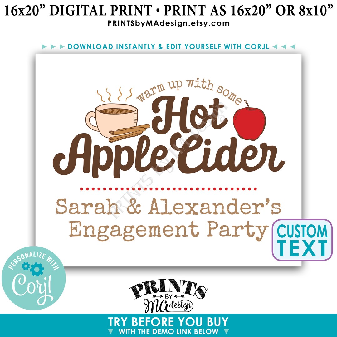 Hot Apple Cider Sign, Autumn Festivities, Signature Drink, Fall Apple ...