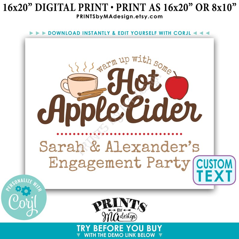 Hot Apple Cider Sign, Autumn Festivities, Signature Drink, Fall Apple ...