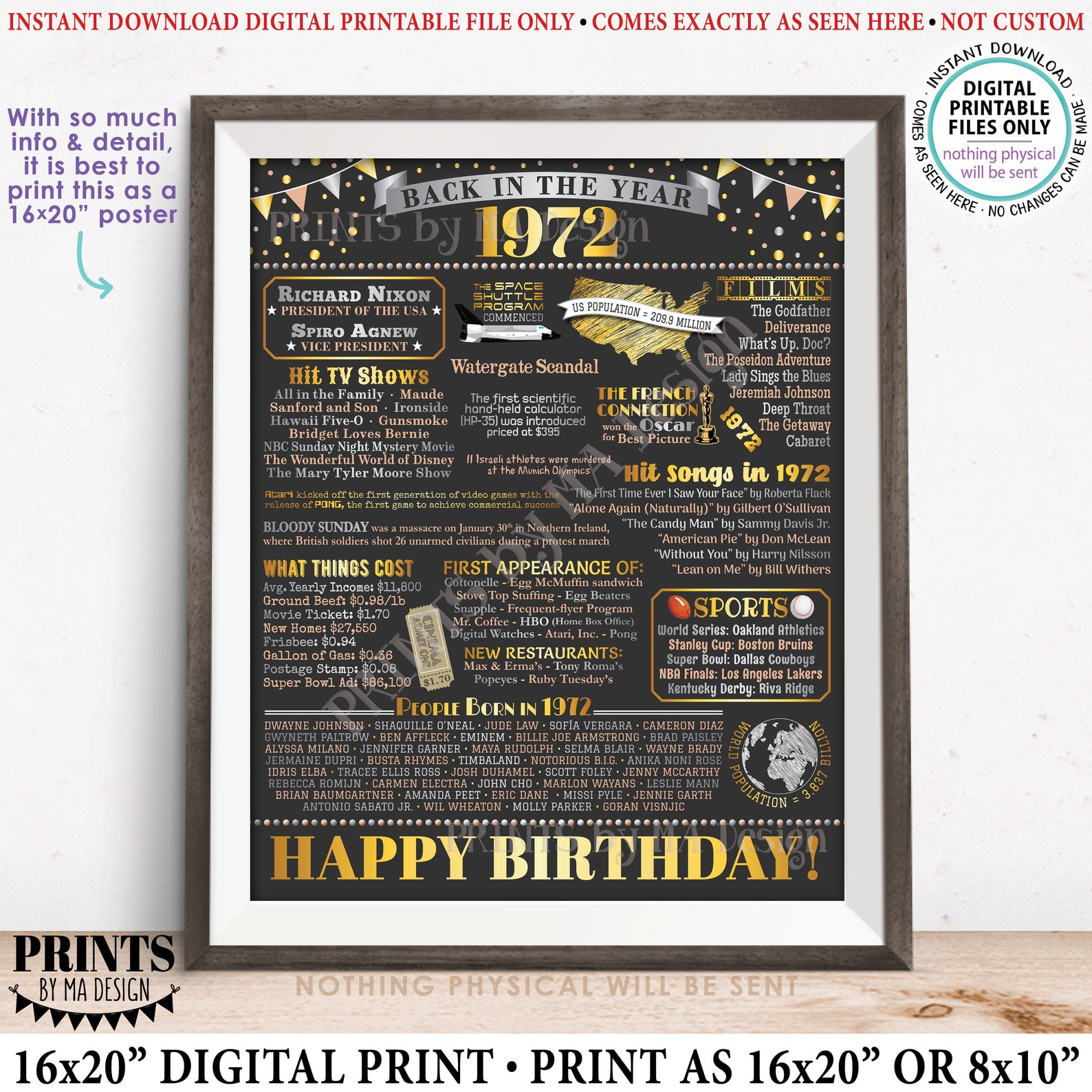 Back in the Year 1972 Birthday Sign, Flashback to 1972 Poster Board ...