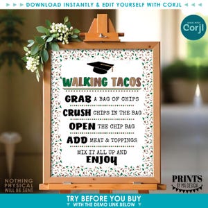 Walking Tacos Sign, Graduation Party Taco Bar Fiesta, Custom Colors ...