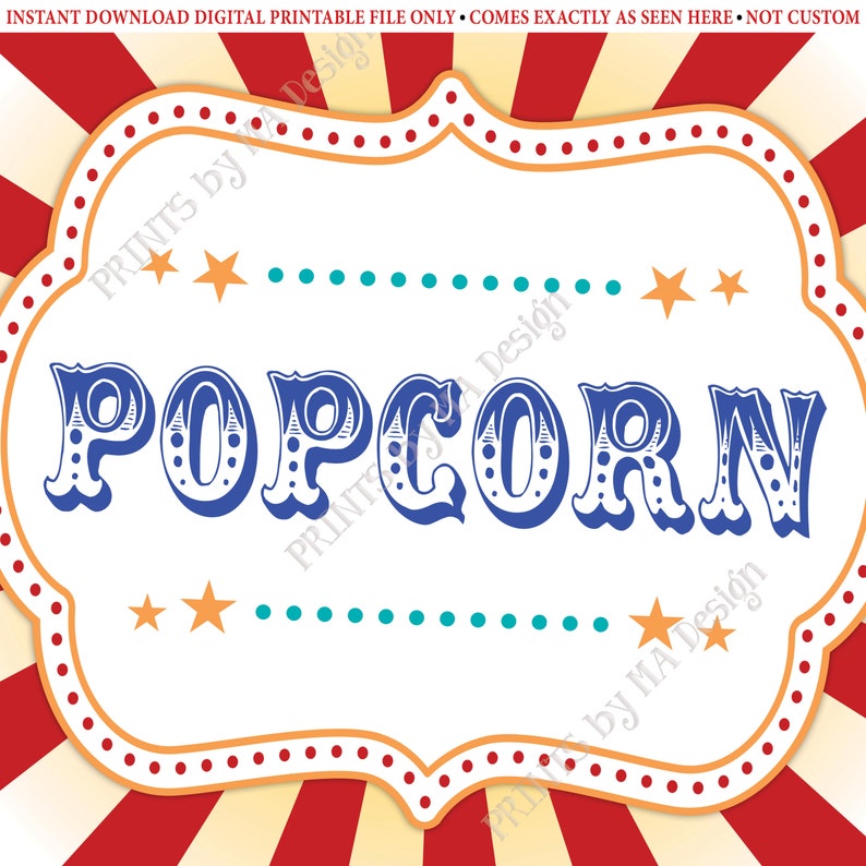 Carnival Popcorn Sign Popcorn Station Popcorn Bar Circus or - Etsy
