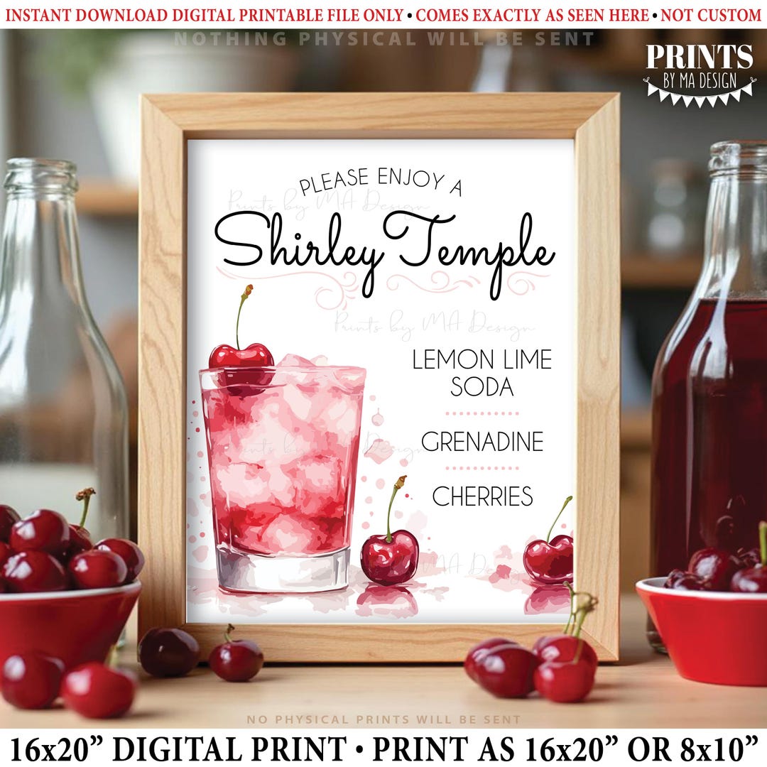 Shirley Temple Sign Signature Drink Cherry Mocktail Non Alcoholic Bar