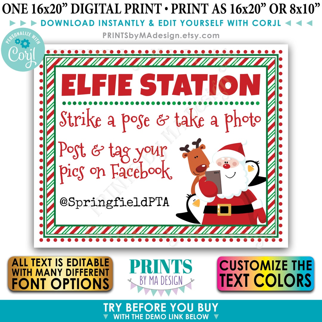 Editable Christmas Selfie Sign, Custom Holiday Photo Booth, One ...