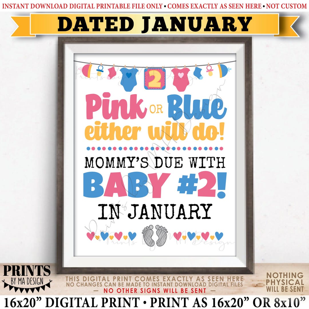Baby Number 2 Pregnancy Announcement Sign, Pink or Blue Mommy's Due ...