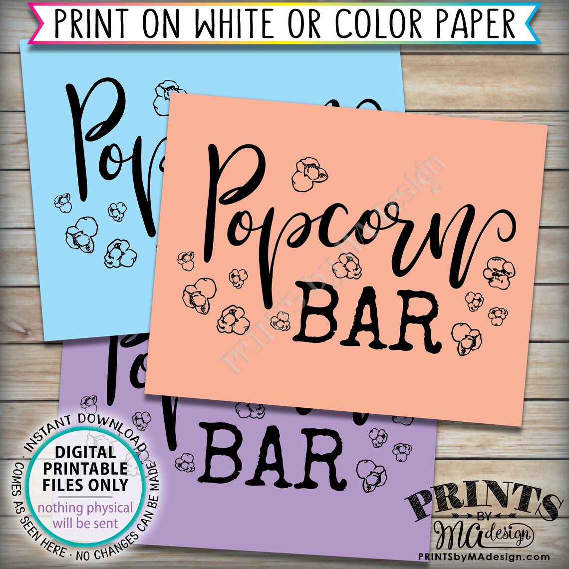 Popcorn Bar Sign PRINTABLE 8x10/16x20 Sign Instant Download | Etsy