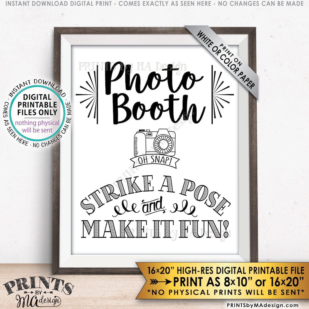 Photobooth Sign, Strike a Pose & Make It Fun Photo Booth Sign, Selfie ...