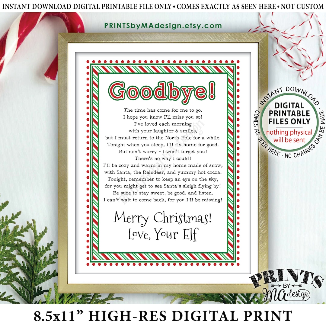 Elf Letter, Christmas Elf Goodbye Letter to Kids, Bye Bye Magic Elf ...