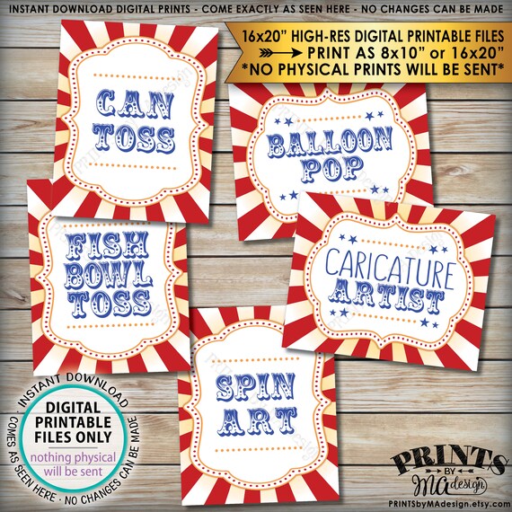 Carnival Games Signs Carnival Theme Party Can Toss Fish Bowl - Etsy