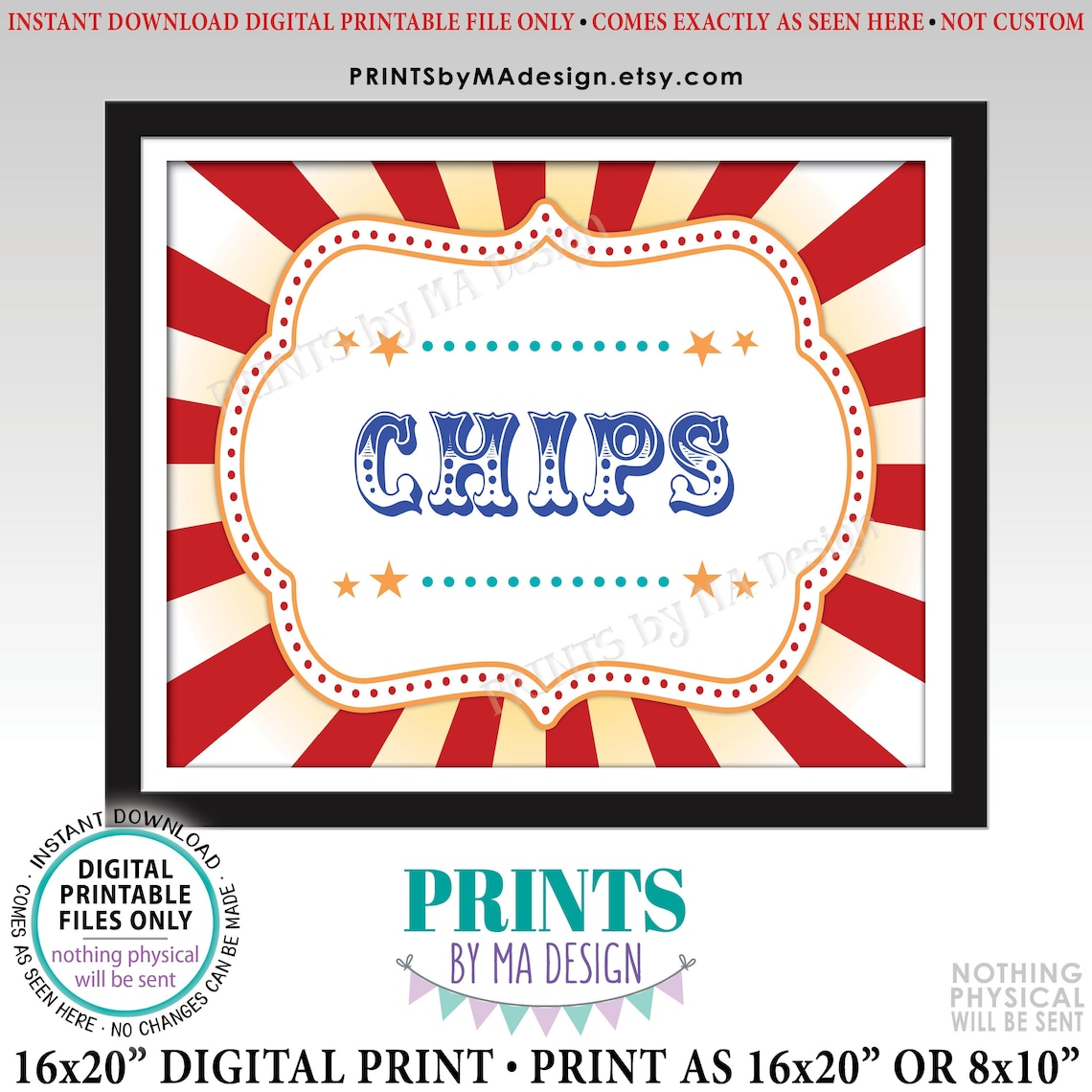 Chips Sign Circus/carnival Themed Party Concession Stand - Etsy